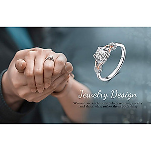 JewelryPalace Love Infinity Ring Engagement Rings for Women, 14K Rose Gold 925 Sterling Silver Cubic Zirconia Promise Rings for Her, Anniversary Knot Princess Cut Promise Ring Simulated Diamond Ring