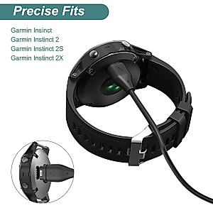 Kissmart Charger for Garmin Instinct, Instinct 2, Instinct 2S, Instinct 2X, Replacement Charging Cable Cord Plus a Black Silicone Charger Port Protector Anti Dust Plug (2 Pack)