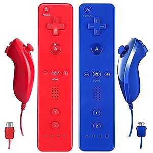 LACTIVX Wii Controller, Wii Remote Controller and Nunchuck 2 Pack Compatible with Silicon Case for Wii Wii U (Red and Deep Blue)