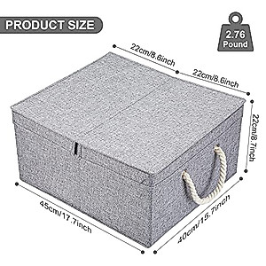 MEIMART Foldable Storage Box With Double Open Lid, Collapsible Linen Fabric Clothing Storage Bin Organizer Container Basket With Cotton Rope Handles (2)