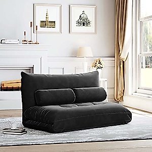 TMEOSK Double Chaise Lounge Sofa with 2 Pillows, 5-Position Reclining Folding Lazy Sofa Sleeper Bed Futon Bed Sofa Couches for Boys Girls Teens Adults Living Room Bedroom (Black)