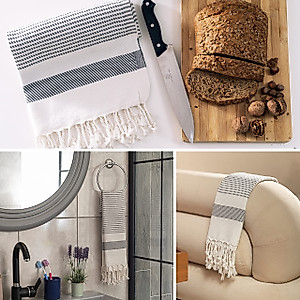 Ruvy Home Basics Turkish Hand Towels for Bathroom Set of 2 | 18"x40", Cotton | Bathroom Hand Towels & Decorative Hand Towels for Bathroom, Kitchen Towels, Dishcloth, Tea, Yoga, Face, Gym - Light Grey