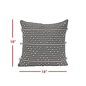 Foreside Home & Garden Gray Striped Hand Woven 18X18 Outdoor Decorative Throw Pillow with Pulled Yarn Accents, 18 x 18 x 5
