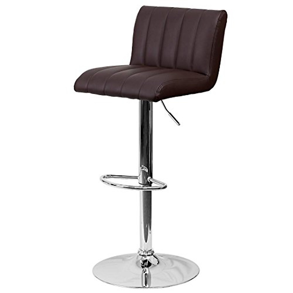 Contemporary Bar Stool Vertical Line Design Hydraulic Adjustable Height 360-Degree Swivel Seat Sturdy Steel Frame Chrome Base Dining Chair Bar Pub Stool Home Office Furniture - Set of 2 Brown #1983