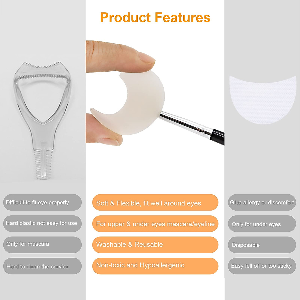 2 Pcs Lash Shield For Applying Lashes, Mascara Guard Shields, Reusable Eyelash Shields Guard, Under Eye Guards for Mascara, Eye Makeup Tools(Black Handle)