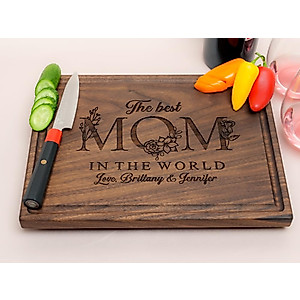 Personalized Cutting Board, Custom Mother's Day, Baby Shower or Birthday Gift Idea, Wood Engraved Charcuterie, for Parents and Grandmas, Floral Mom Design 110