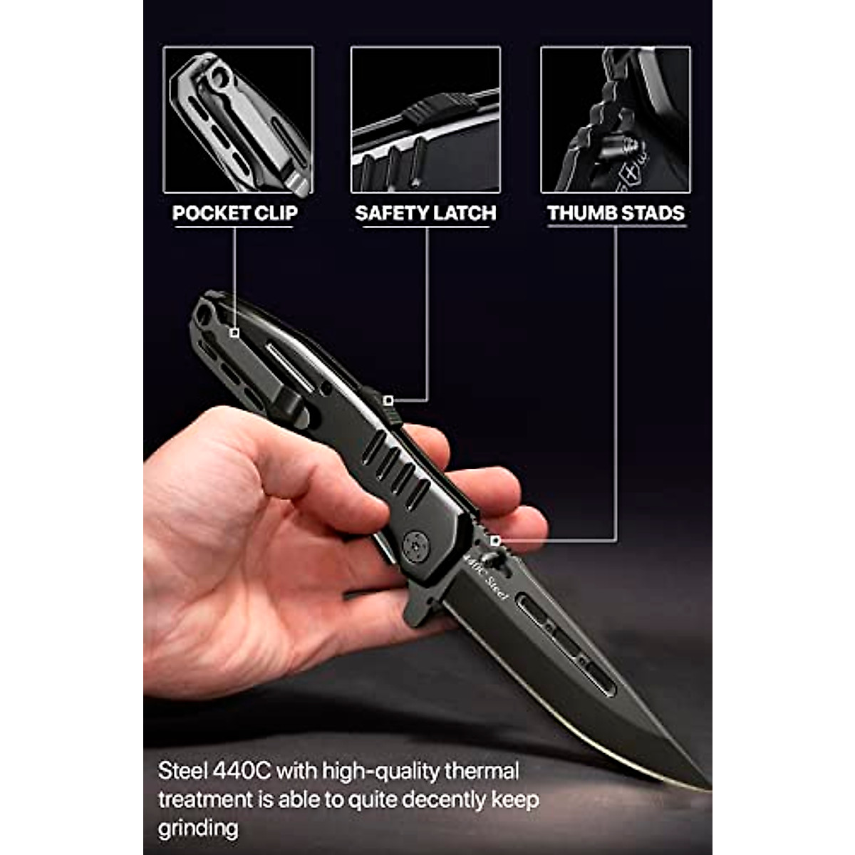 Spring Assisted Knife - Pocket Folding Knife - Military Style - Boy Scouts Knife - Tactical Knife - Good for Camping Hunting Survival Indoor and Outdoor Activities Mens Gift 6681