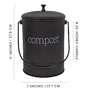 AuldHome Black Enamelware Compost Bin, Farmhouse Compost Can Set with Lid and Charcoal Filters, 1.3 Gallon
