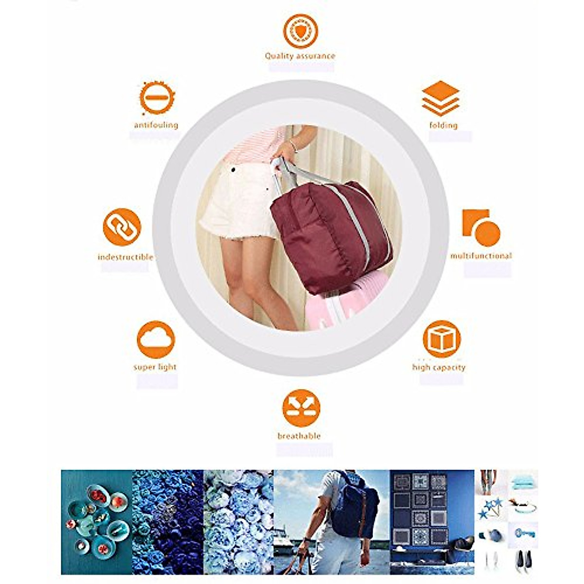 Foldable Travel Bag Luggage Storage for Sports Gym Water Resistant Nylon Canvas Duffel for Men, Women 32 Liter （Red）