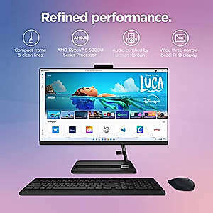 Lenovo IdeaCentre AIO 3-2022- All-in-One Desktop - 23.8" FHD Touch Display - HD 720p Camera - Windows 11 Home - 8GB Memory - 512GB Storage - AMD Ryzen 5 5625U - Black - Mouse & Keyboard Included