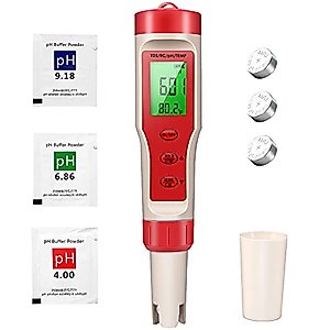 Mosiqueen PH Meter, 4 in 1 TDSPHECTemp Multifunctional Water Tester, PH Meter 0.01 High-Precision Pocket Water Quality Tester for Garden, Home, Laboratory, Farm, Aquarium, etc, Red
