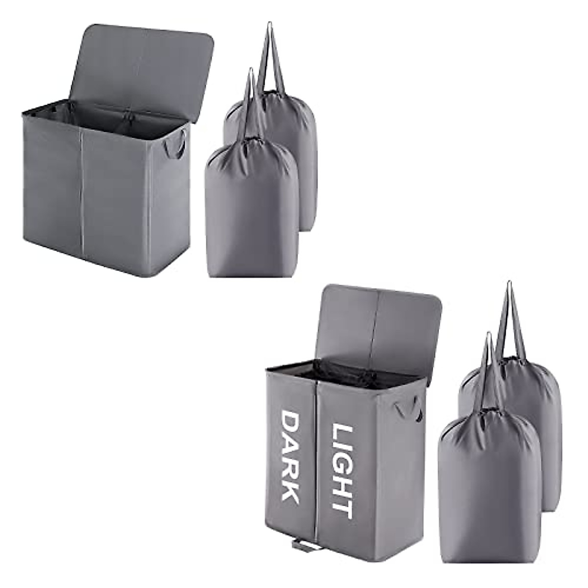 Lifewit 136L Double Laundry Hamper with Lid, Bundle with 105L Double Laundry Hamper with Lid, Grey