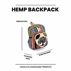Unique design Tree of Life print Himalaya Hemp Hippie Backpack Festival Backpack FAIR TRADE Handmade with Love. (GREEN)