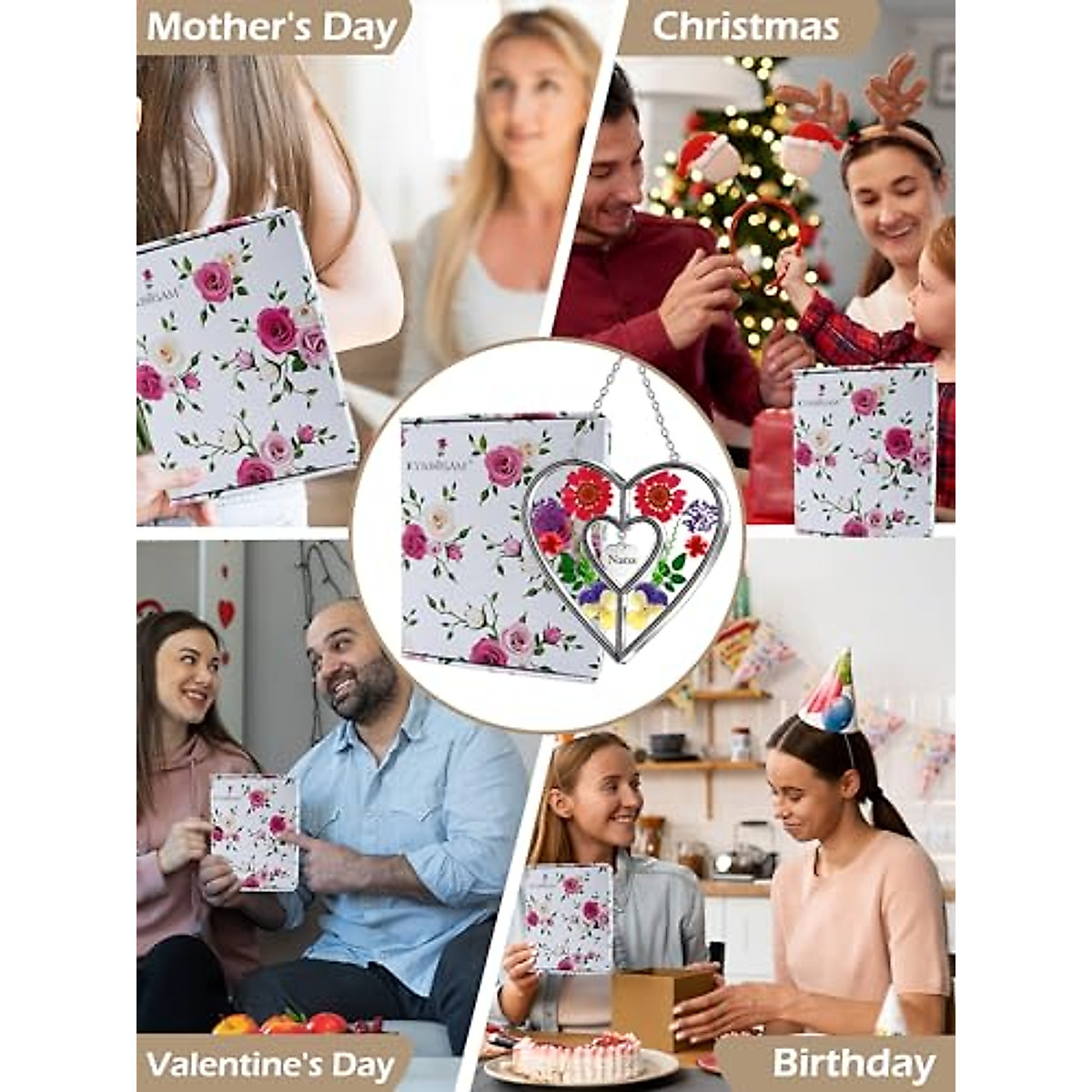 KY&BOSAM Heart Sun Catcher-Stained Glass Panles Nana Suncatchers Hangings for Windows Wind Chime Ornament Nana Gifts - Gifts for Nana Mother`s Day Birthday Christmas