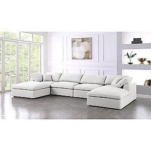Meridian Furniture Serene Collection Modern | Contemporary Deluxe Cloud-Like Comfort Modular Sectional, Soft Linen Textured Fabric, Down Cushions, 2 Corner + 2 Armless, Cream