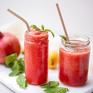 Copper Straws, Pure Copper Drinking Straws Gift Set Food Safe 8.5inch Long Handcrafts Bent and Straight Copper Straws with Cleaning Brush(2*Bent+2*Straight)