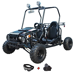 110cc Youth Go Kart Kids Go Cart Gokart 2 Seater Go Kart with Gloves, Google and Handgrip (Black)