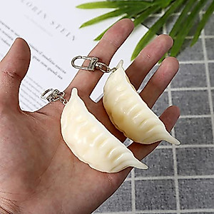 Graywhsky Simulation of Large Dumplings Keychain PVC Plastic Dumplings Alloy Door Clasp Pendant Fun Food Ornaments Props Stained Glass Window Hangings Flowers (White, A)