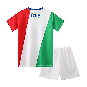 dreamecho Argentina Brazil USA Canada Sports Soccer Football Boys Kids Youth Jersey Shirt Kit Shorts Set (Team-Italy, Age 6-8 Yr)