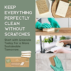 Greenzla Kitchen Sponges, Plant-Based Dish Sponges, Non-Scratch Sisal Hemp Scouring Pads for Dishes, Countertops, Bathtubs, and Tiles, 12 Pack