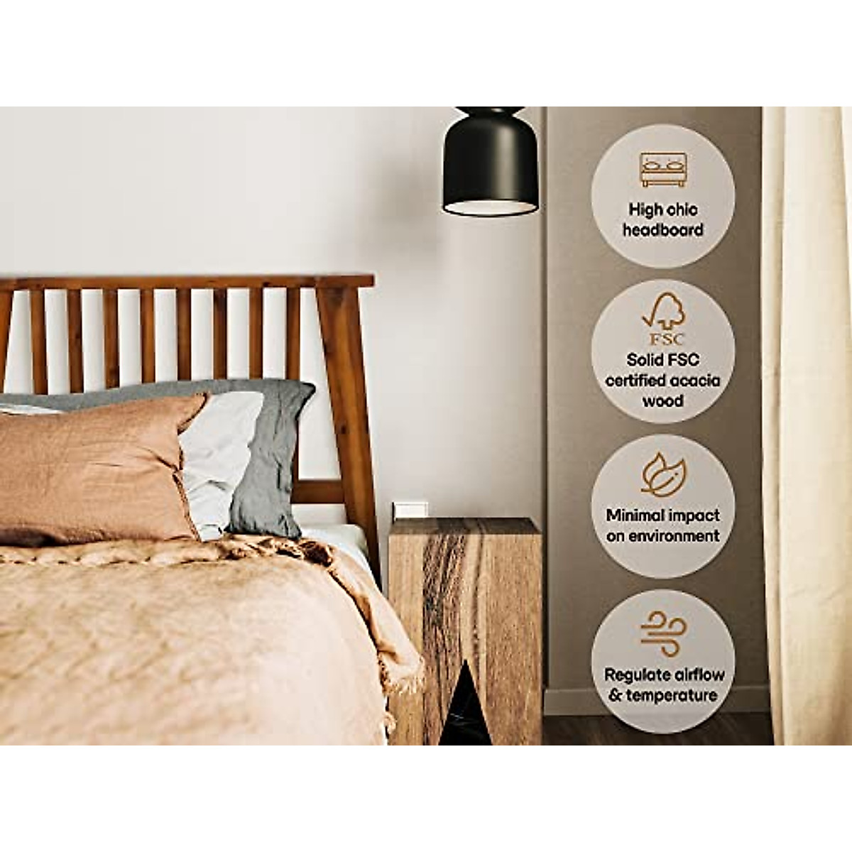 Acacia Kaylin Bed Frame with Headboard Solid Wood Platform Bed, Scandinavian Signature 45 inch High Headboard Wood Bed Compatible with All Mattress Types, 30 Mins Assembly, Twin Bed Frame, Caramel