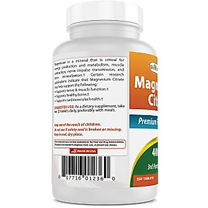 Best Naturals Magnesium Citrate (Citrato de Magnesio) 400mg 250 Tablets (400 mg of Elemental Magnesium per 2 Tablets) (1)
