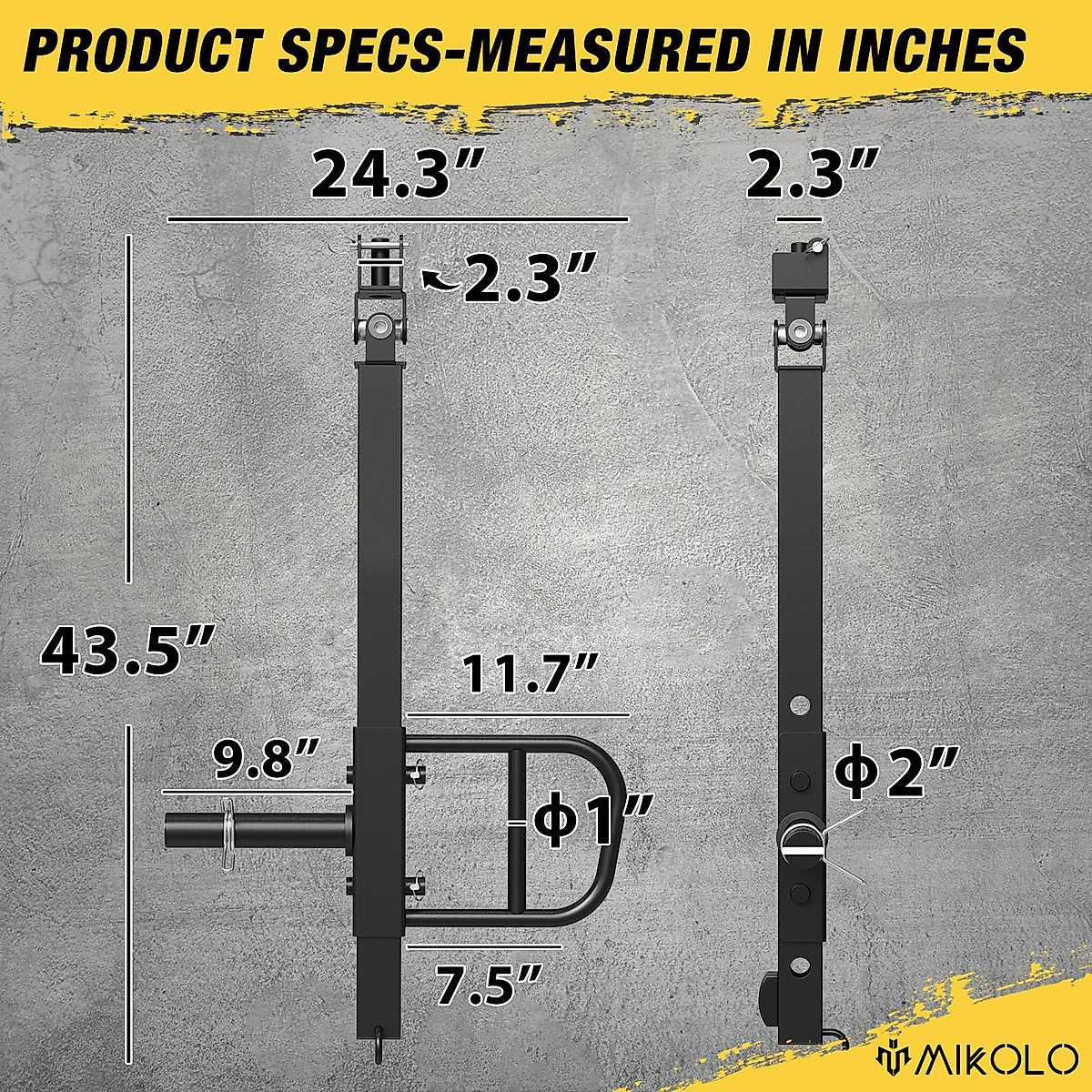 Mikolo Adjustable Lever Arms, Rated 600 LB Per Arm, Jammer Arms for 2'' x 2'' Power Cage Squat Rack