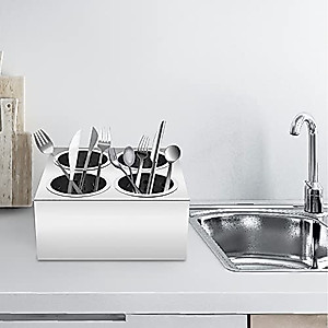 Commercial 4-Hole Stainless Steel Cylinder Flatware Silverware Utensil Holder Organizer Canddy