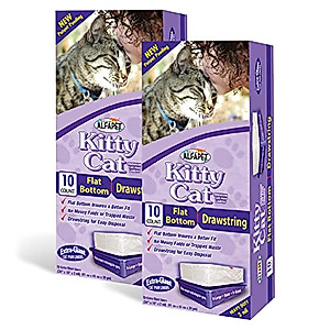 Alfapet Flat Bottom Cat Litter Box Liners, Pack of 20 - Super Heavy Duty Kitty Litter Bags with Drawstring for Poop and Liquid Waste - Jumbo Design for Extra Large Cat Pans
