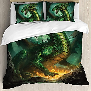 Personalized Green Dragon Duvet Cover Bedding Dragon - Dragon Comforter for Girls Boys Kid - Dragon Comforter, Quilts Bedding All Season, Dragon Bed Sets