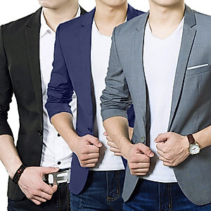 Men's Casual Suit Blazer Jackets Lightweight Sports Coats One Button Slim Fit Formal Suit Solid Jacket Grey M