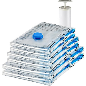 Amazon Basics Vacuum Compression Storage Bags with Hand Pump - 6-Pack (2 Jumbo, 2 Large, 2 Medium)