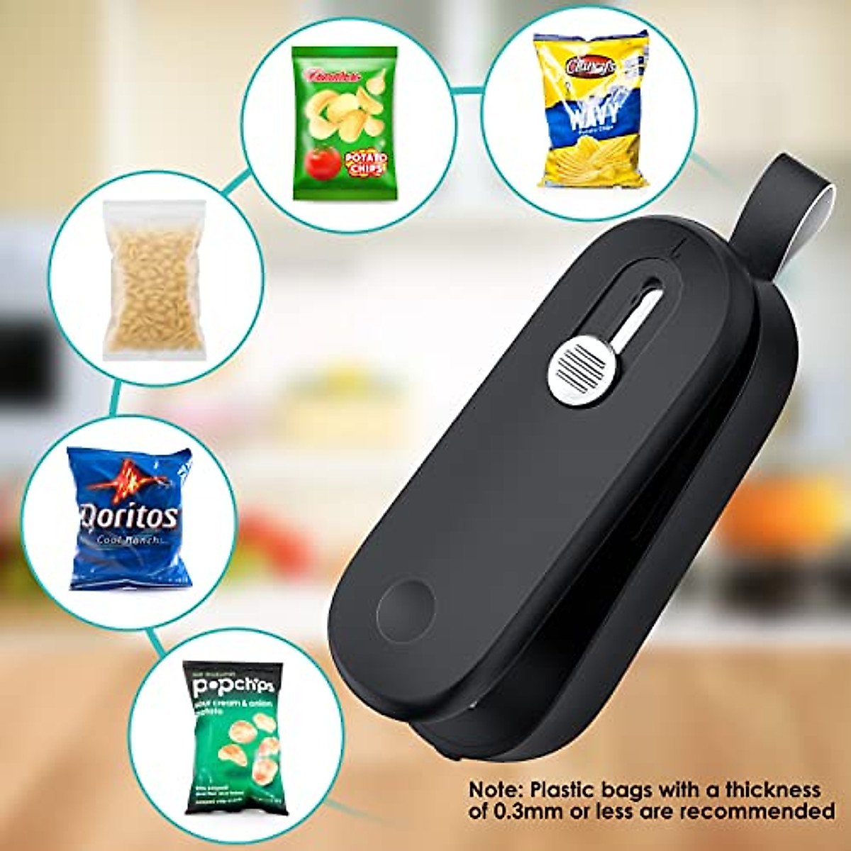 ODSD Mini Bag Sealer, 2 IN 1 Heat Sealer & Cutter Battery Powered, Portable Handheld Bag Resealer Vacuum Sealer Saver Machine Kitchen Gadget for Chip Bags Food Storage (Battery Included)