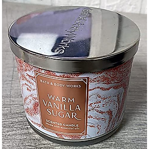 White Barn Candle Company Bath and Body Works 3-Wick Scented Candle w/Essential Oils - 14.5 oz - Warm Vanilla Sugar (Vanilla, White Orchid, Sparkling Sugar, Fresh Jasmine, Creamy Sandalwood)