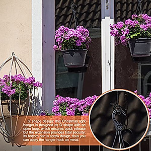 Hanger Christmas Lights Hanger Hooks Screw-in Outdoor Wiring, Easy Release Open Loop with Safety Buckle Design (Black,12 Pieces)