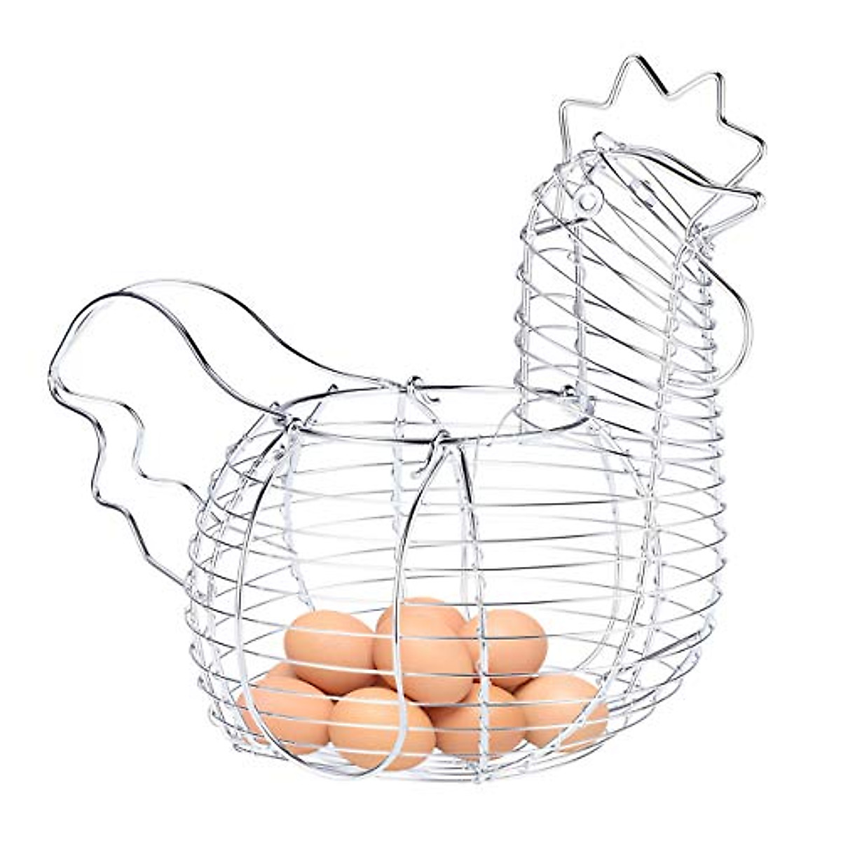 Zerodeko Metal Wire Egg Basket Chicken Shaped Wire Gathering Basket Country Style Chicken Egg Storage Basket for Collecting Carrying Eggs Silver