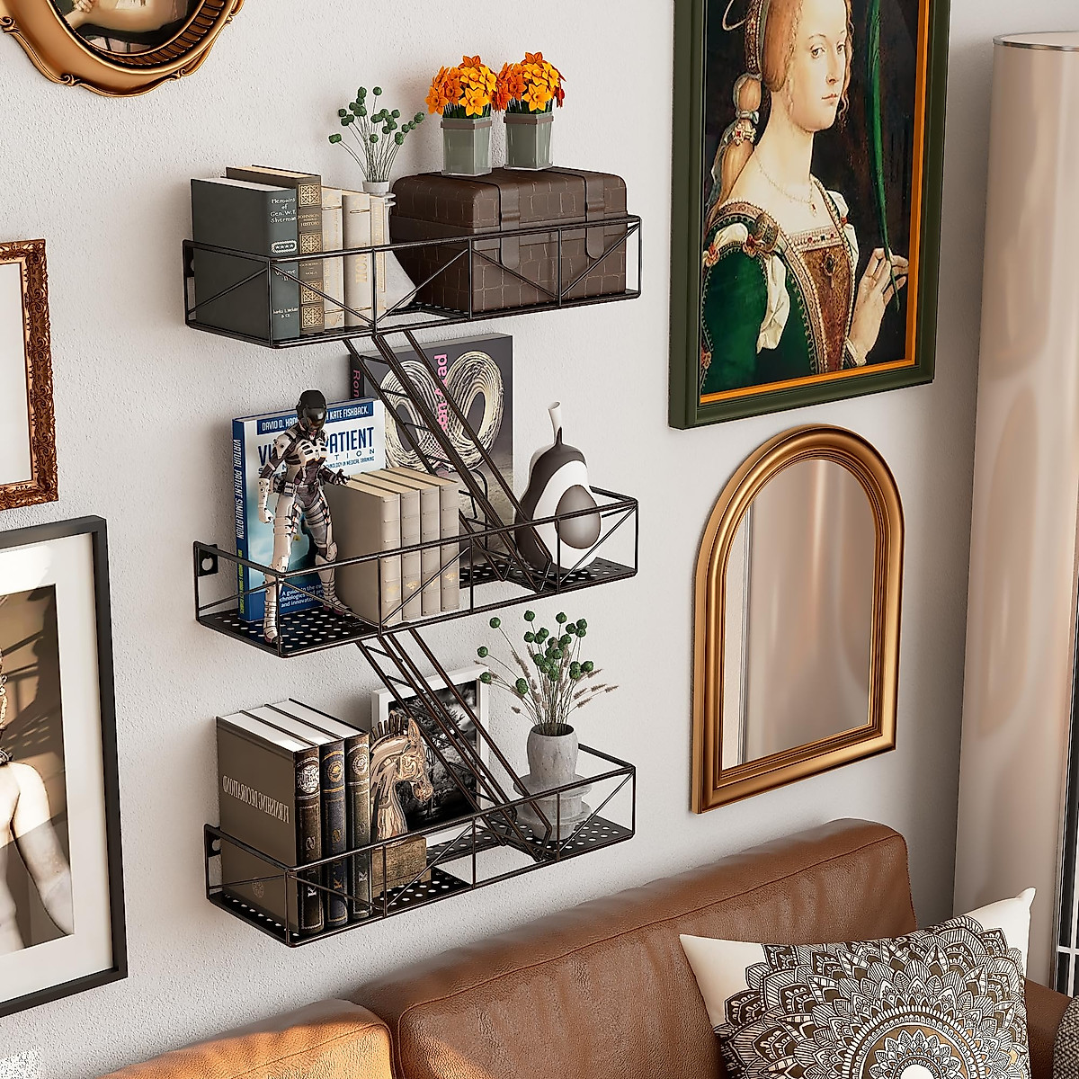 Sumbame Fire Escape Wall Shelf - 3 Tier New York Metal Ladder Shelf, Storage Black Decorative Shelves, Unique Decor Display Shelf for Living Room, Bathroom, Study Room, Funky Home