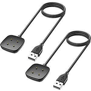 Trami 2 Pack Compatible with Fitbit Sense&Versa 3 Charger, Replacement USB Charging Cable Cord Stand for Versa 3/Versa 4/Sense/Sense 2 Watch,3.3ft+3.3ft