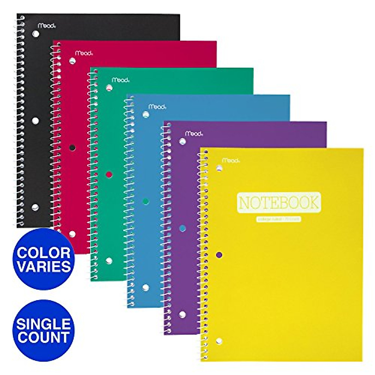 Mead Spiral Notebook, 1 Subject, College Ruled Paper, 70 Sheets, 10-1/2" x 7-1/2", Plastic, Color Selected For You, 1 Count (07178)