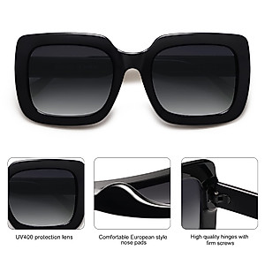 SOJOS Retro Nude Square Polarized Sunglasses for Women Trendy 90s Rectangle Sun Glasses UV400 Shades SJ2219 with Black/Gradient Grey Lens