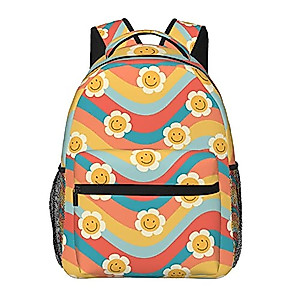 Juoritu Daisy Groovy Flowers Psychedelic Floral Rainbow Smiling Faces Backpacks, Laptop Backpacks for Travel Work Gifts, Lightweight Bookbags for Men and Women