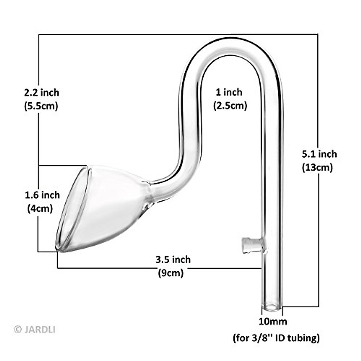 JARDLI Glass Lily Pipe Outflow for Aquarium Planted Tank (10mm for 9/12mm (3/8" ID) tubing)