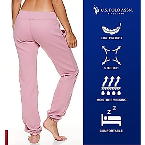 U.S. Polo Assn. Essentials Womens Basic Sweatpants with Pockets - French Terry Jogger Sweats (Mauve, Large)
