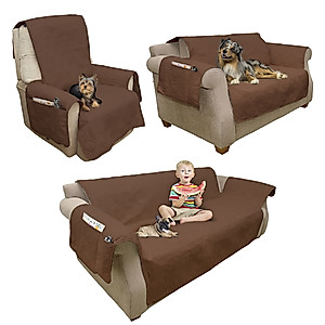 Chair Cover - 100% Waterproof Recliner Cover for Pets - Pet Furniture Cover with Non-Slip Straps and Storage Pockets by PETMAKER (Brown)