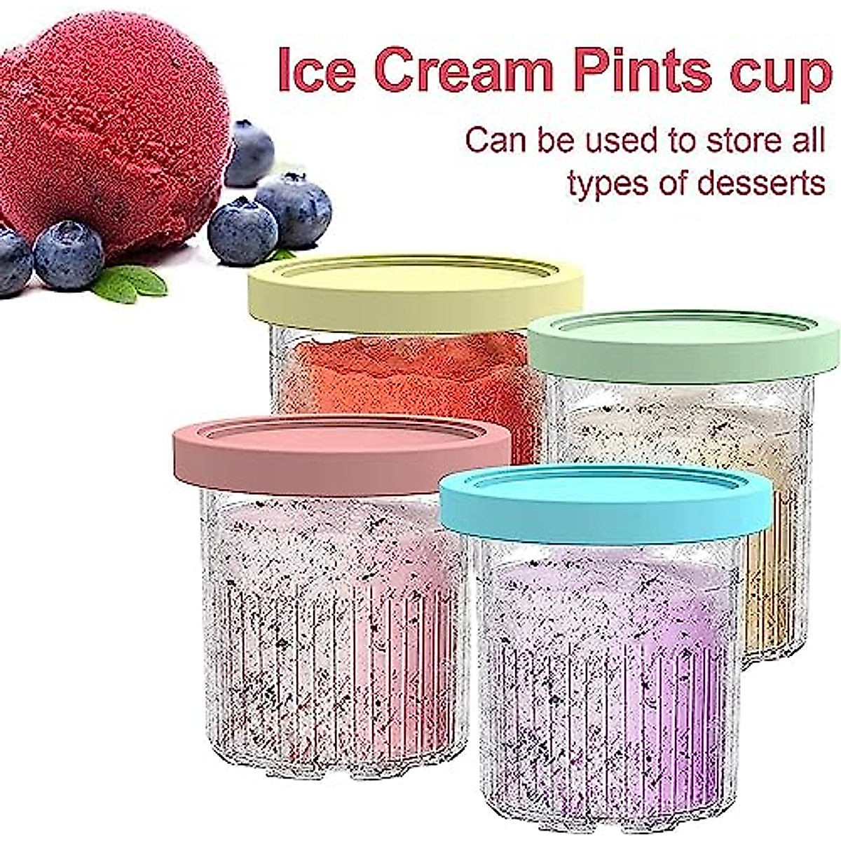 Creami Pint Containers Replacement for Ninja Creami Deluxe Pints 24oz NC501, Compatible with Ninja NC501 NC500 Series Creami Deluxe Ice Cream Makers, Ice Cream Containers with Leak Proof Lids