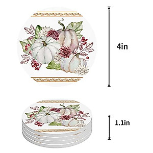 QUANJJ Autumn Flower Leaves Farmhouse Coasters Ceramic Set Round Absorbent Drink Coaster Coffee Tea Cup Placemats Table Mat (Color : D, Size : 4pcs)