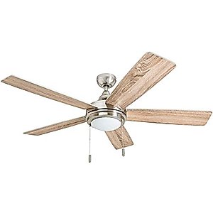 Honeywell Ceiling Fans Ventnor 52-in Indoor Fan - LED Ceiling Fan with Light and Pull Chain - Farmhouse Style Room Fan with Dual Finish Blades - Model 50204 (Brushed Nickel)