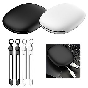 Nearockle Silicone Headphone Organizer - Compact Data Cable Storage Bag for Cell Phone Accessories, Earphones, Keys, Cords, and More - Includes 2 Cases and 4 Cable Ties (White/Black)