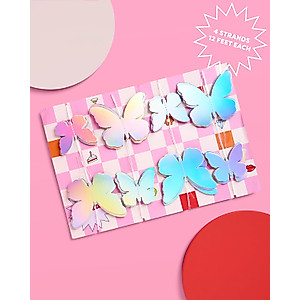 xo, Fetti 3D Iridescent Butterfly Hanging Garland - 4 pcs, 12' | Bachelorette Party Decorations, Birthday Supplies, Baby Shower Photo Booth, HBD, Garden Party Favors, Y2k