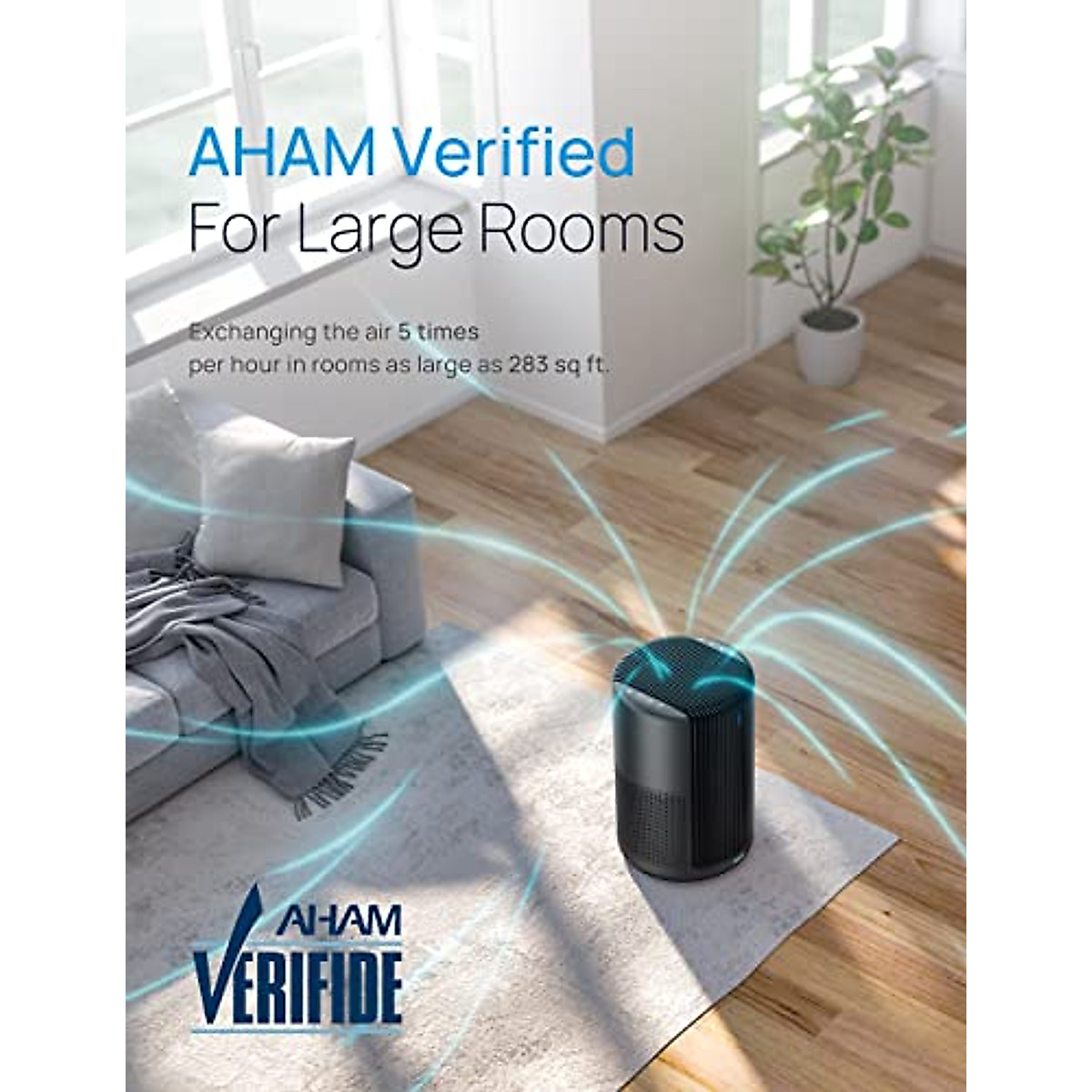 Dreo Air Purifiers for Bedroom Home Large Room, H13 True HEPA Filter for Allergies Pets, 283 ft² Coverage, 20dB Quiet Operation with 360° Filtration, Graphite, 9.84 * 9.84 * 15.2, (DR-HAP002DB)